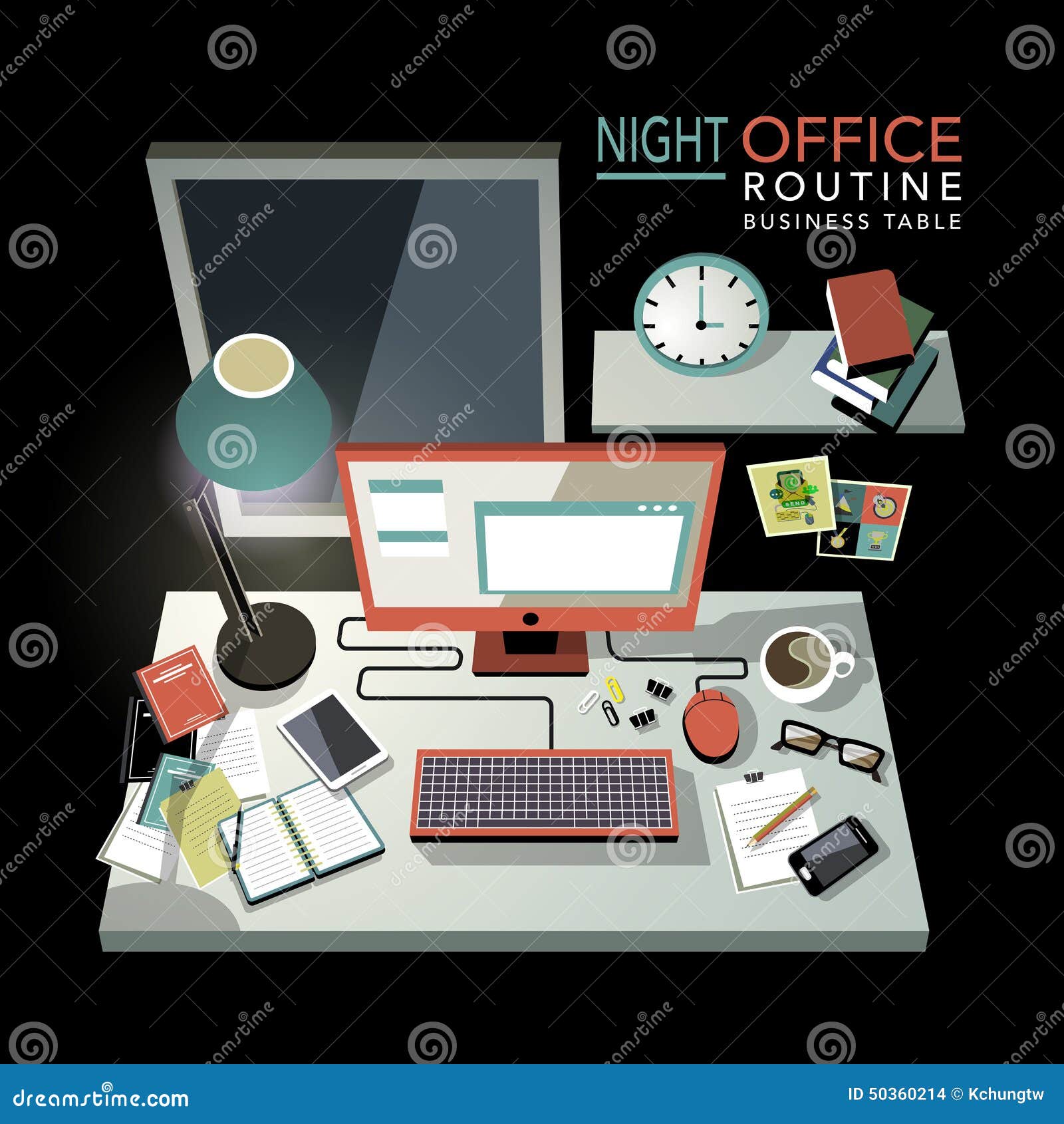 Flat 3d Isometric Night Office Routine Illustration Stock Vector ...