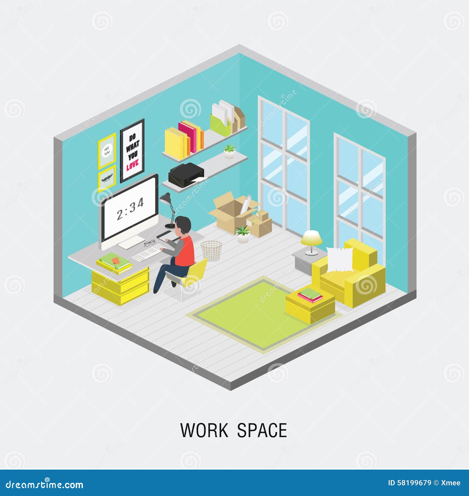 Flat 3d Isometric Office Concept. Stock Vector - Illustration of ...