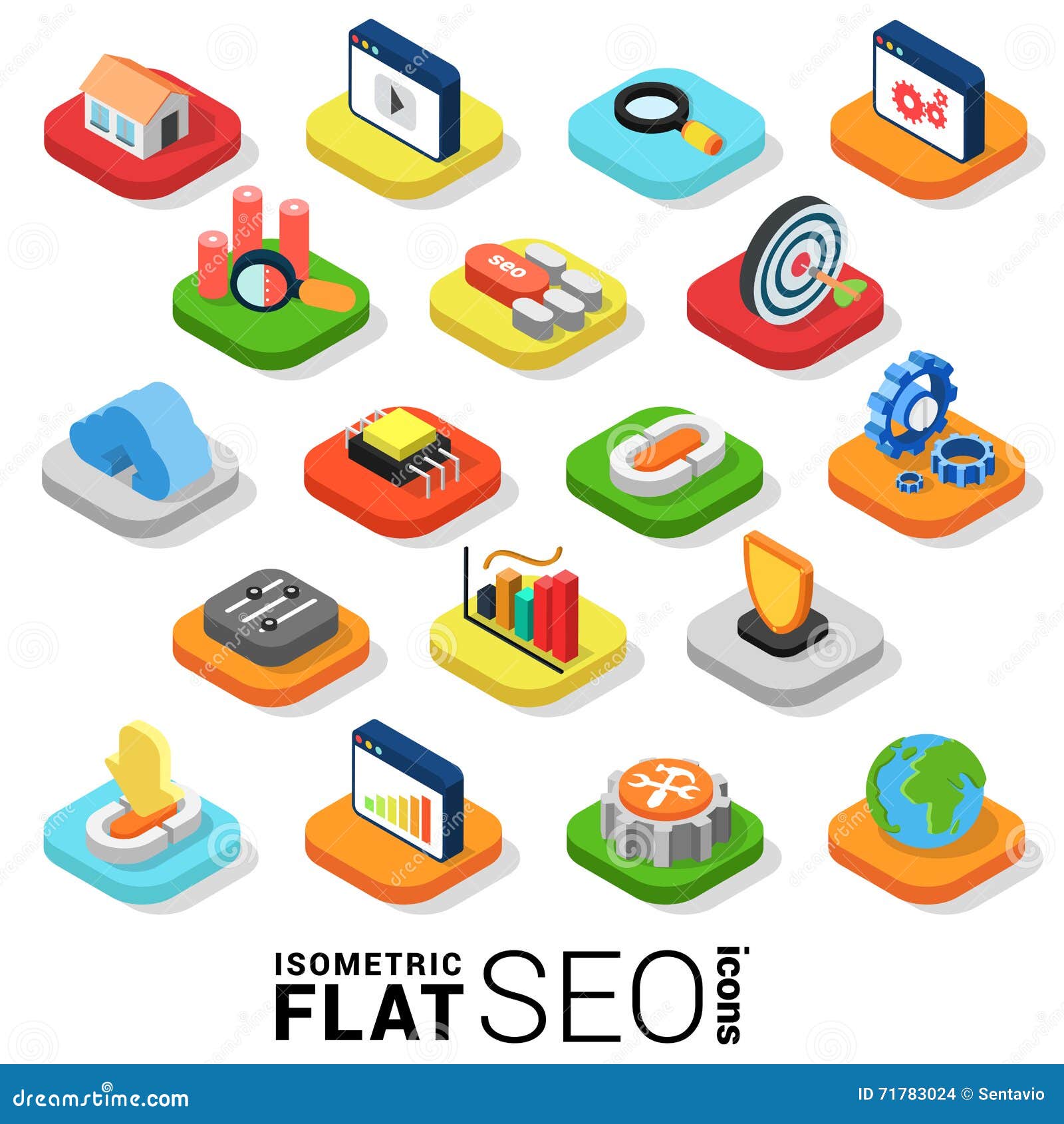Flat 3d Isometric SEO Search Engine Optimization Icon Stock Illustration - Illustration of ...