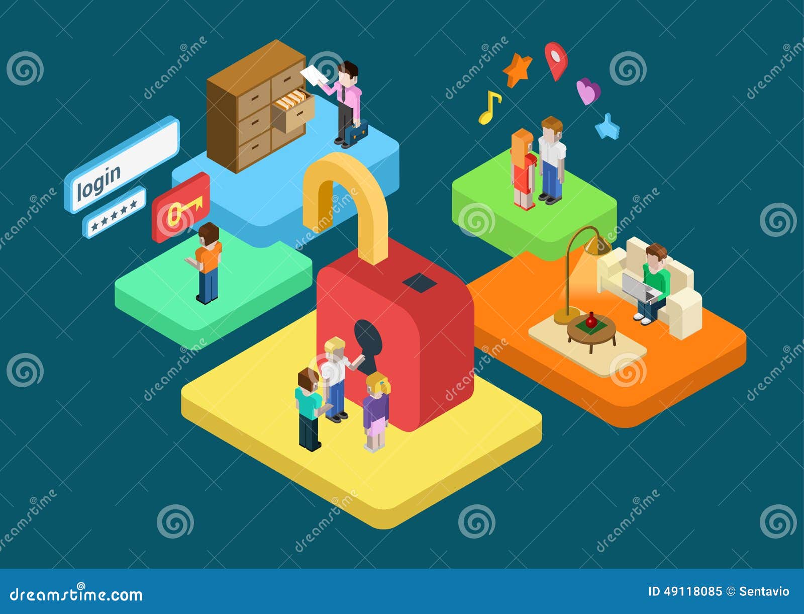 Flat 3d Isometric User Profile Secure SSL Authentication Concept Stock Illustration ...