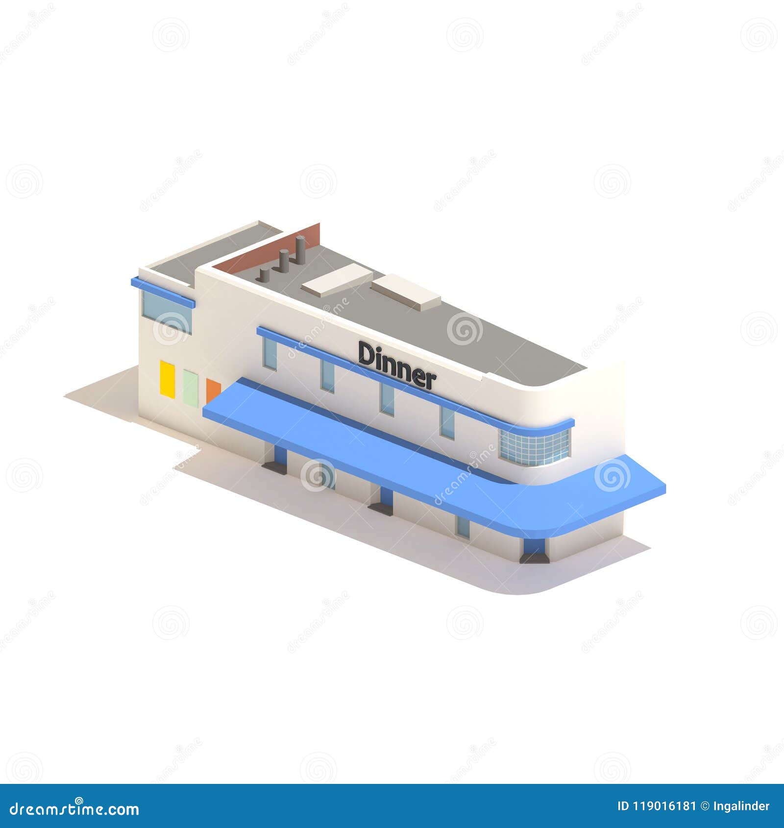 3d Model Isometric Restaurant Diner Isolated on White Background Stock ...