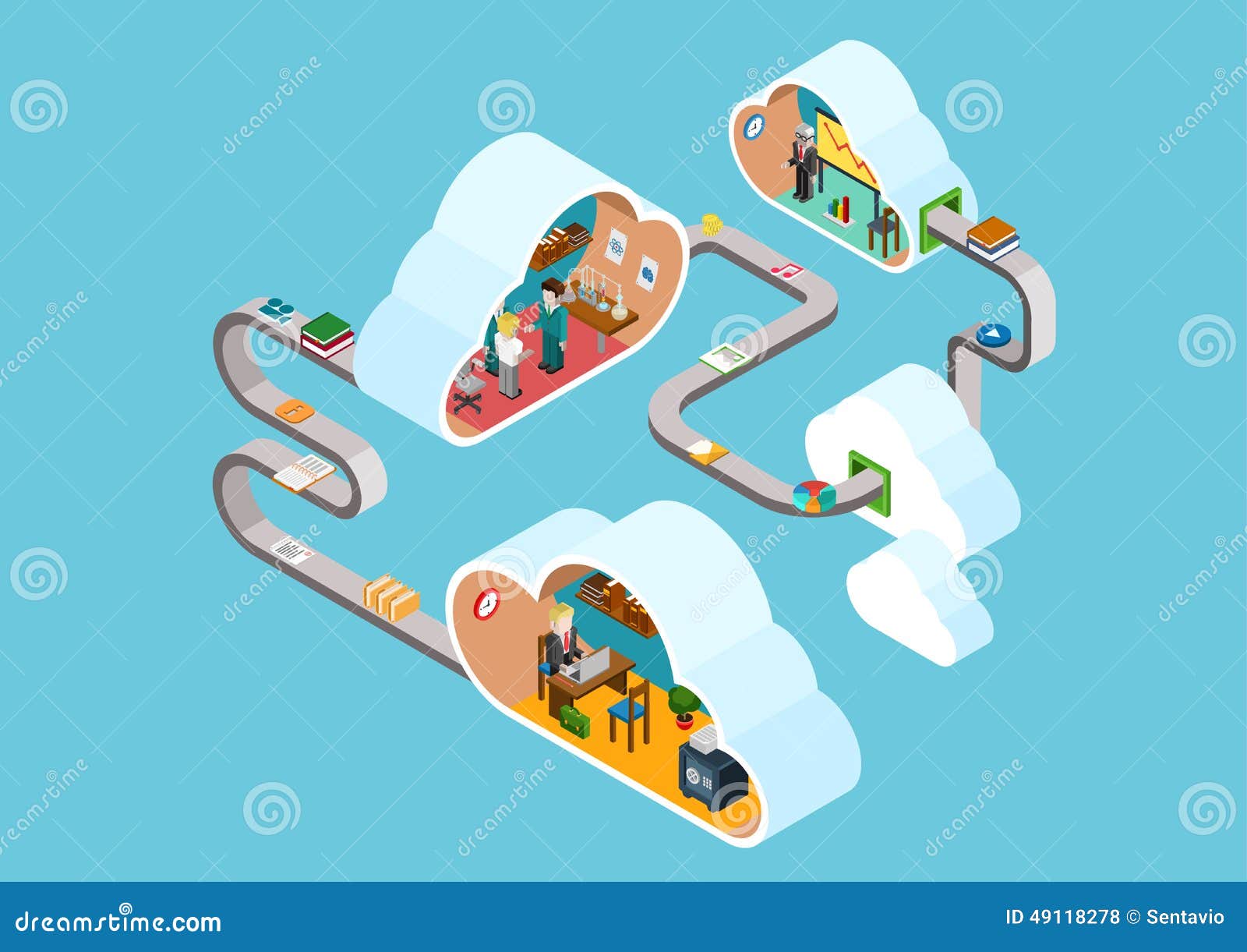 Flat 3d Web Isometric Cloud Office Infographic Concept Stock Illustration - Illustration of ...