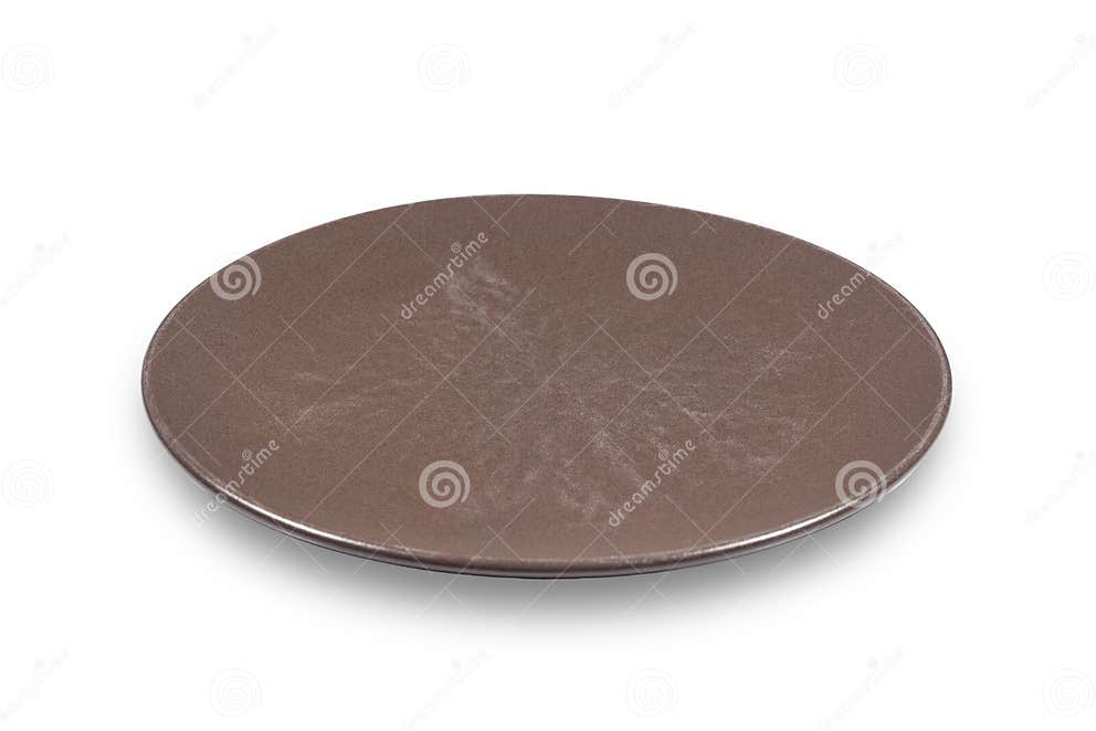 Flat Dark Brown Plate on White Background from Side Stock Photo - Image ...