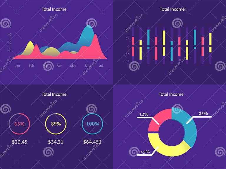 Flat Dashboard, Set of Ui Web Infographic Elements Stock Vector - Illustration of elements ...
