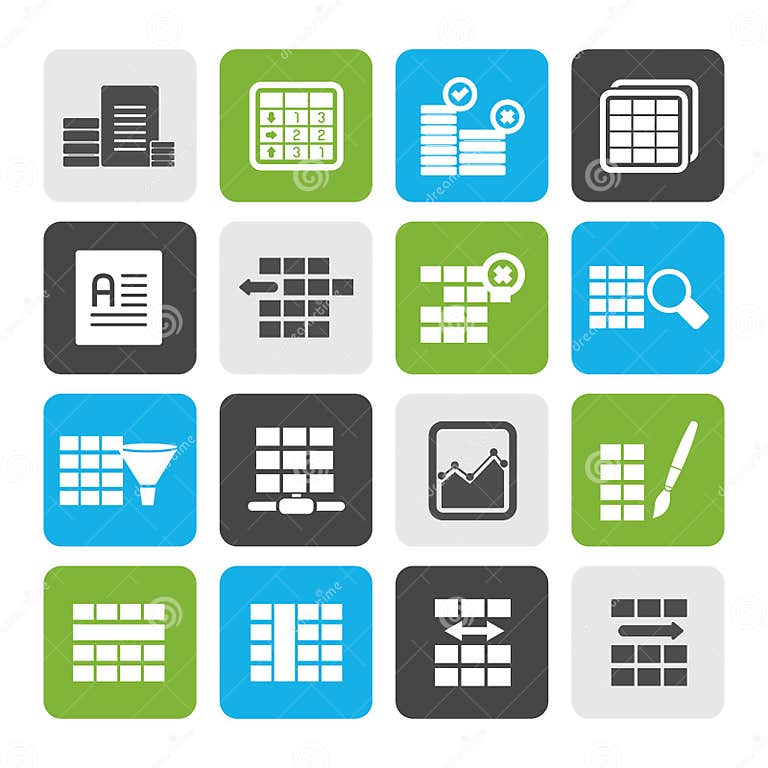 Flat Database and Table Formatting Icons Stock Vector - Illustration of ...