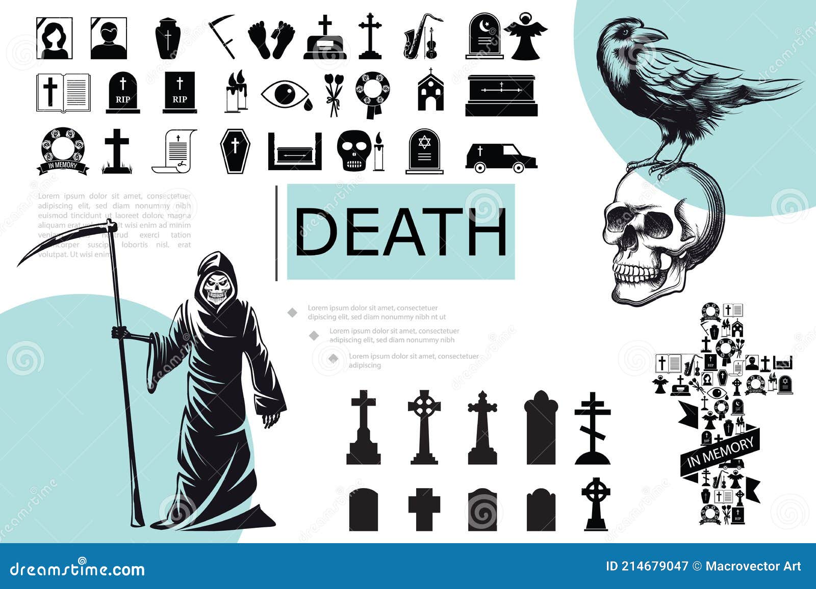 Flat Death Elements Composition Stock Vector - Illustration of coffin ...