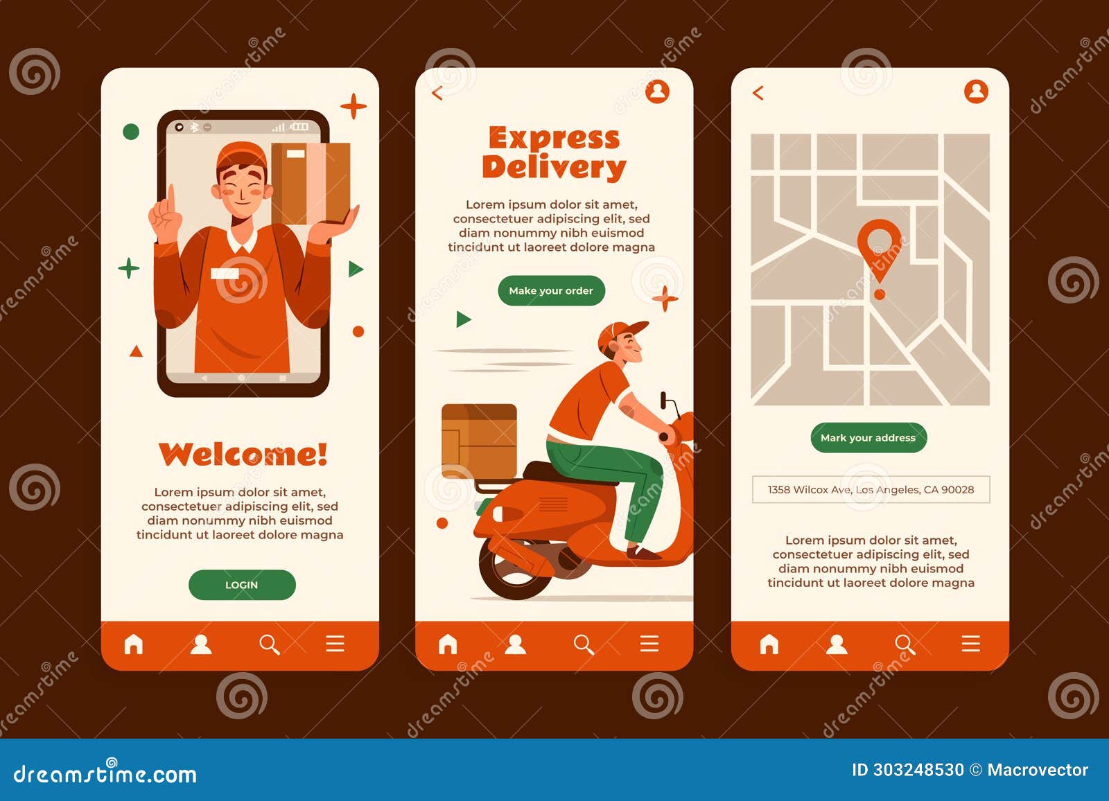 Flat Delivery App Design Template Collection Stock Illustration ...