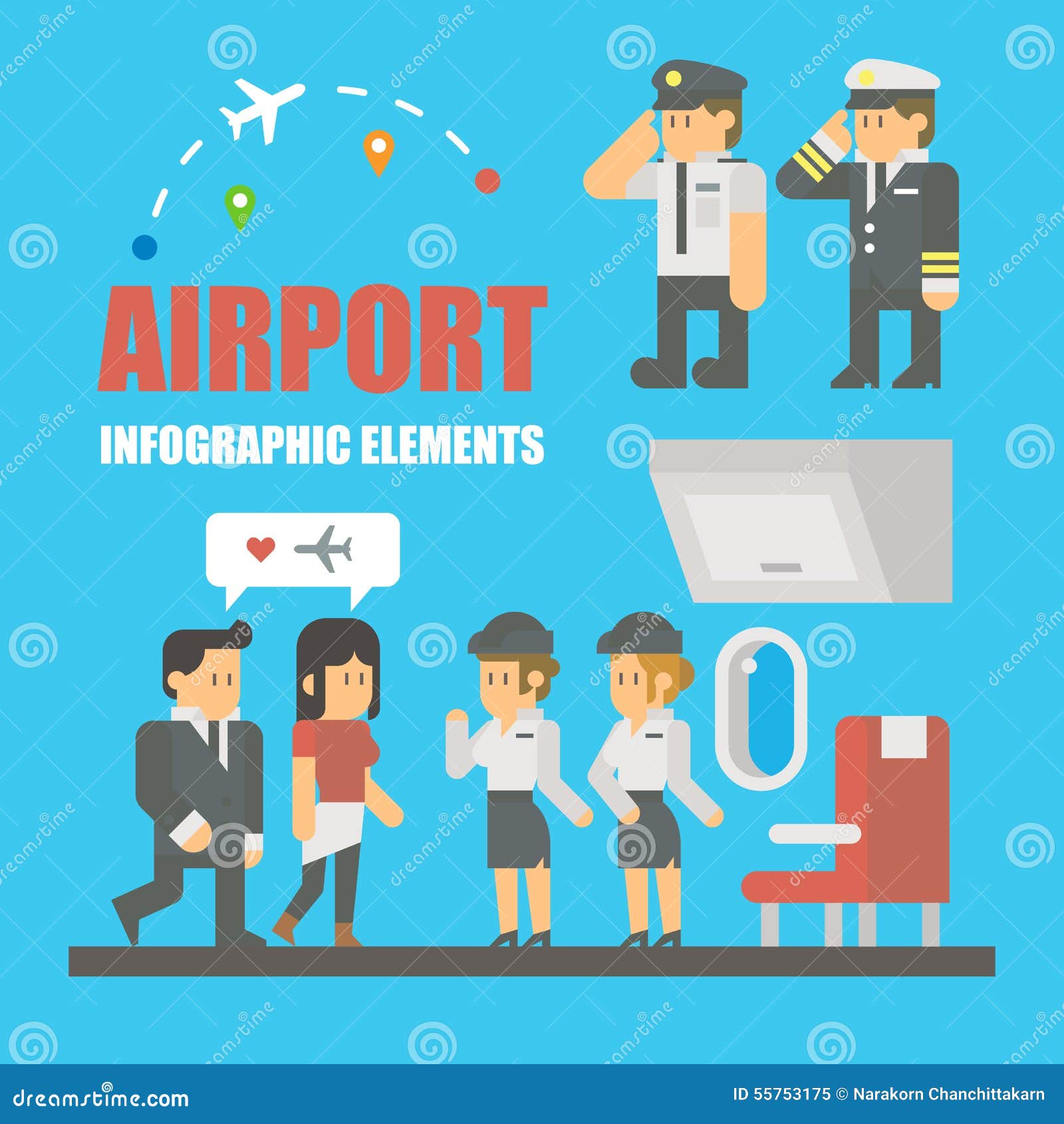Flat Design of Airport Infographic Elements Stock Vector - Illustration ...