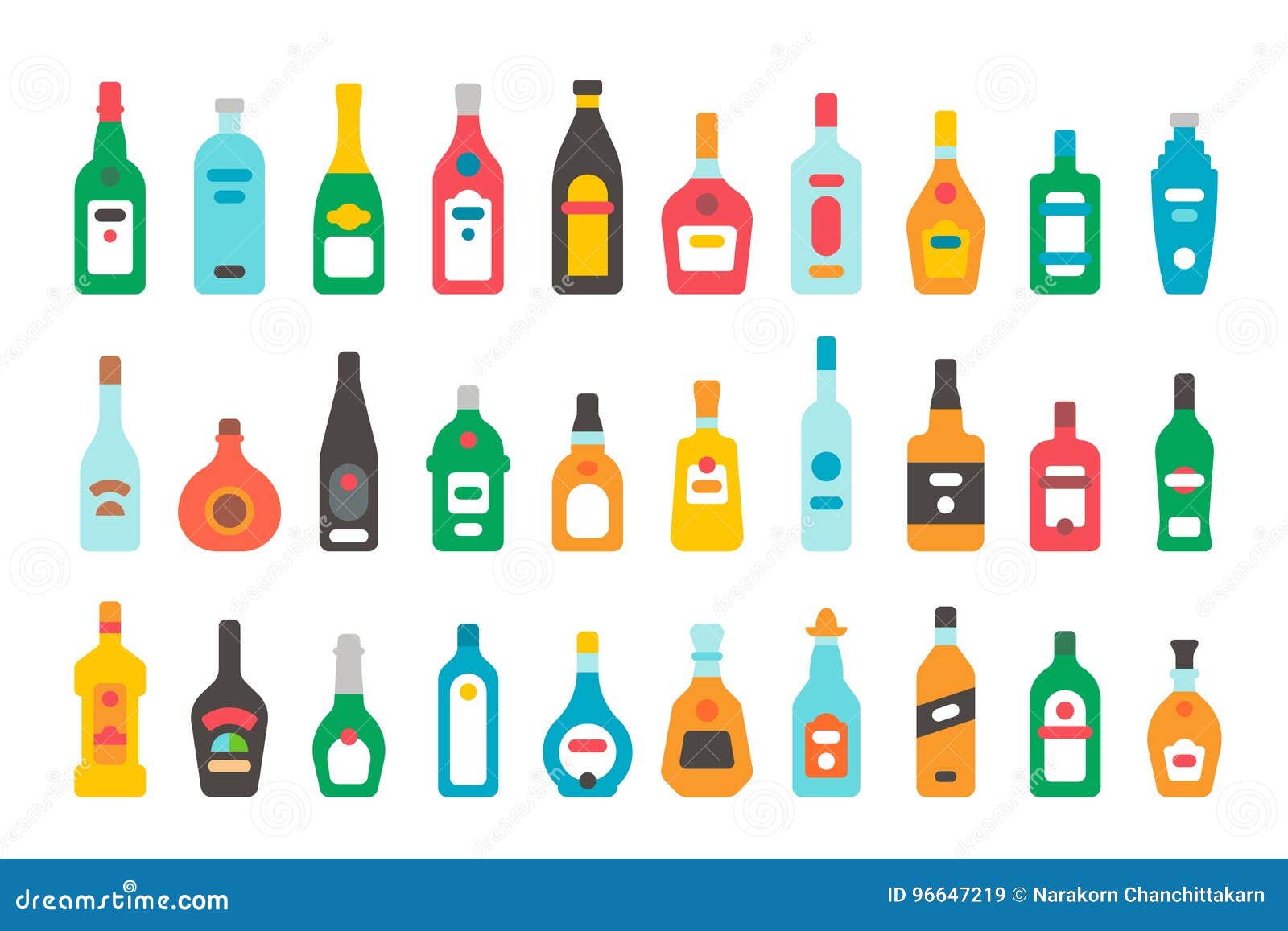 Flat Design Alcohol Bottles Set Stock Illustration - Illustration of ...