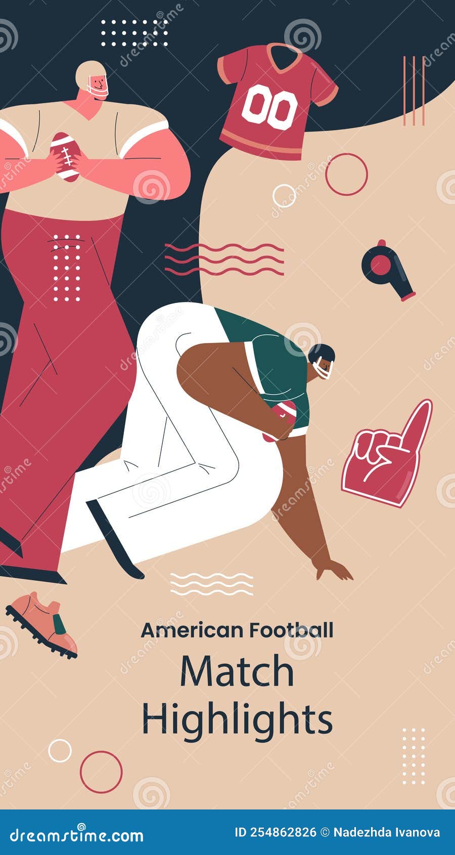 Flat Design American Football Post Stories Vector Illustration Stock ...