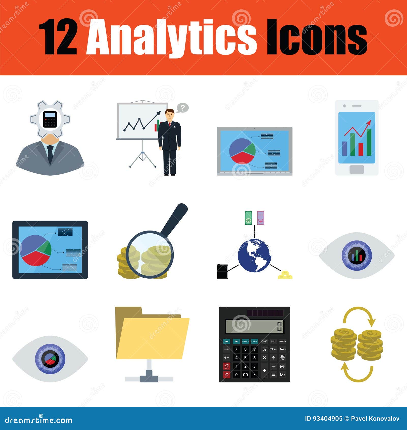 Flat Design Analytics Icon Set Stock Vector - Illustration of computing ...