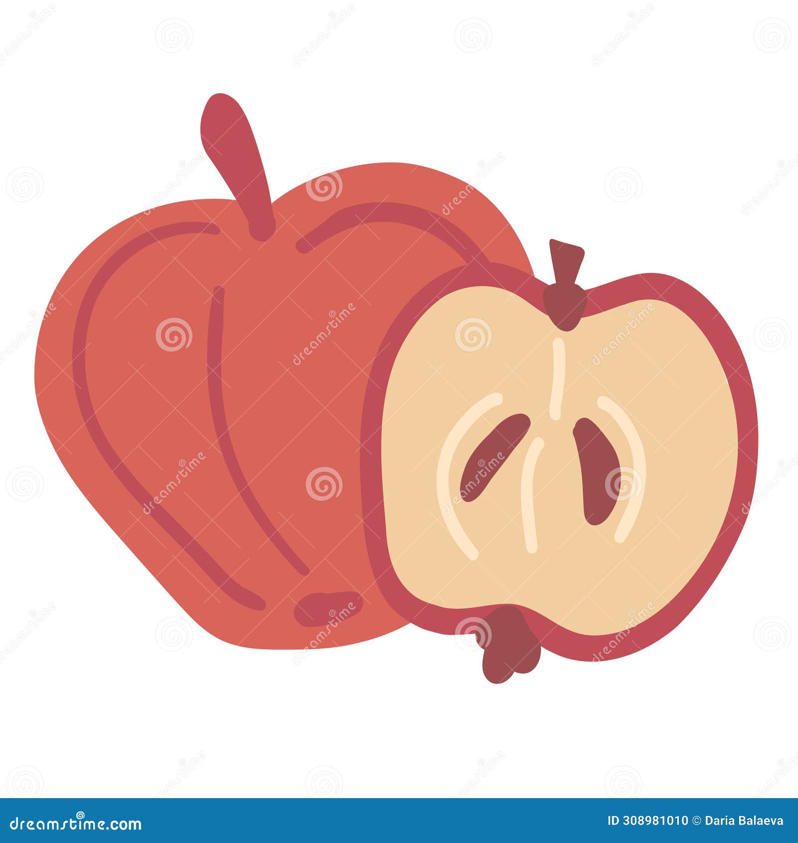 Flat Design Apple Red Colour with Seed on White Background Stock Vector ...
