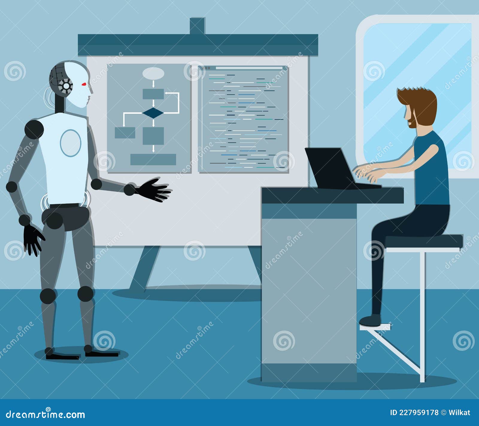 Flat Design of Artificial Intelligence Technology Concept, a Man Learn ...