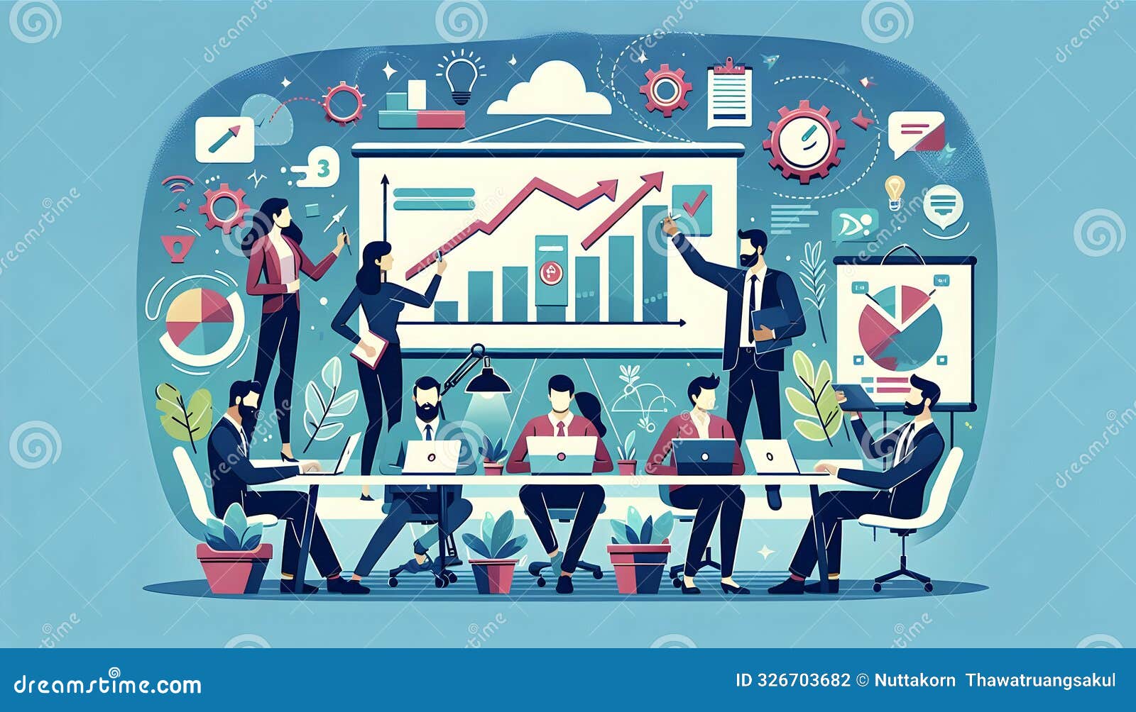 Flat Design As Business Development Team Collaborating on Growth ...