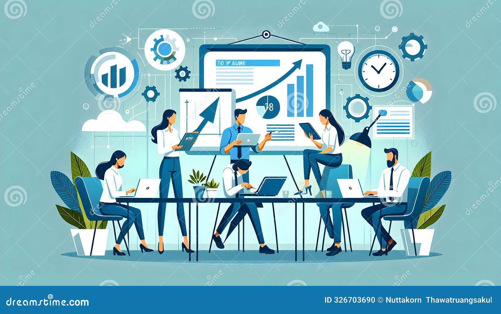 Flat Design As Business Development Team Collaborating on Growth ...