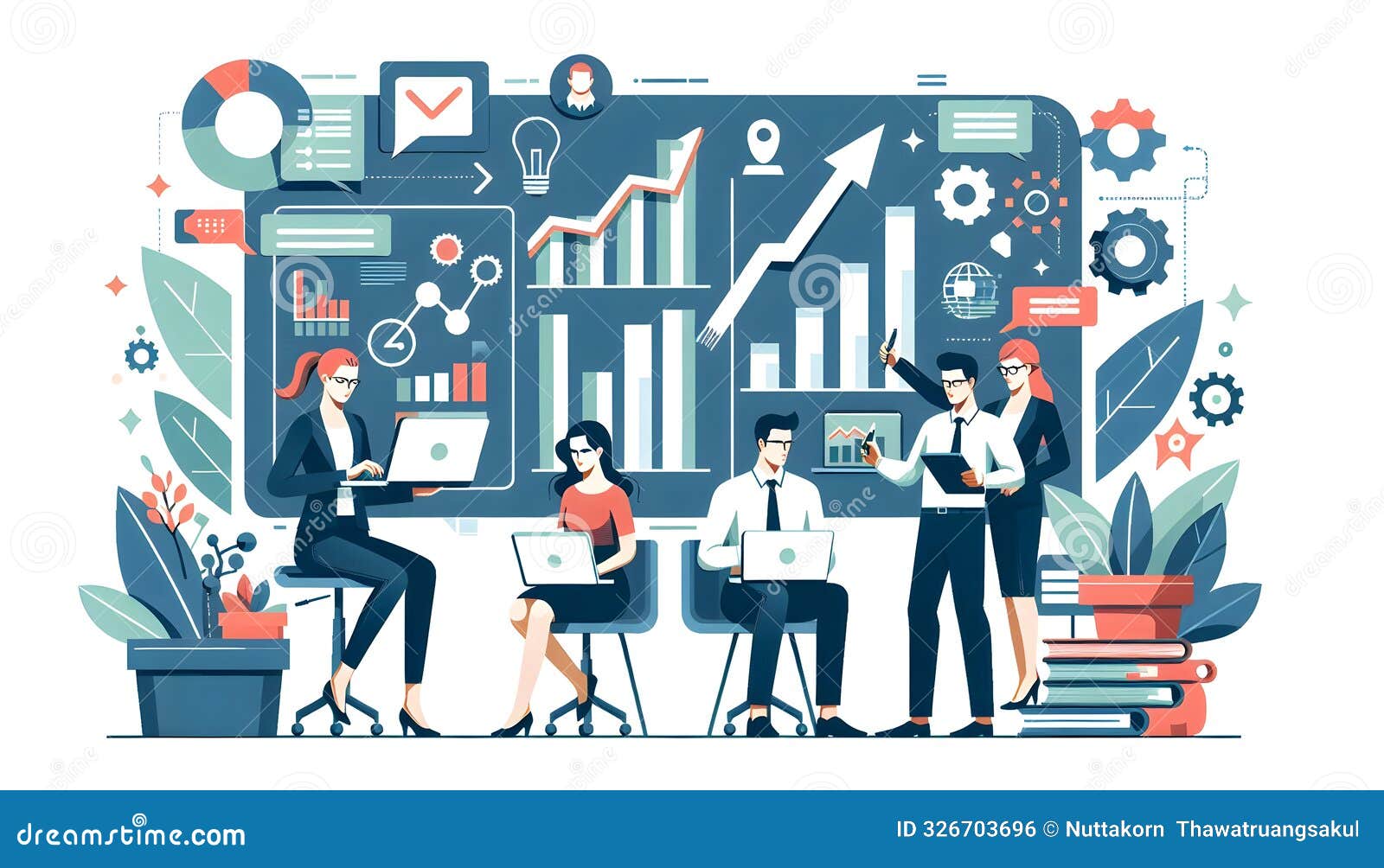 Flat Design As Business Development Team Collaborating on Growth ...