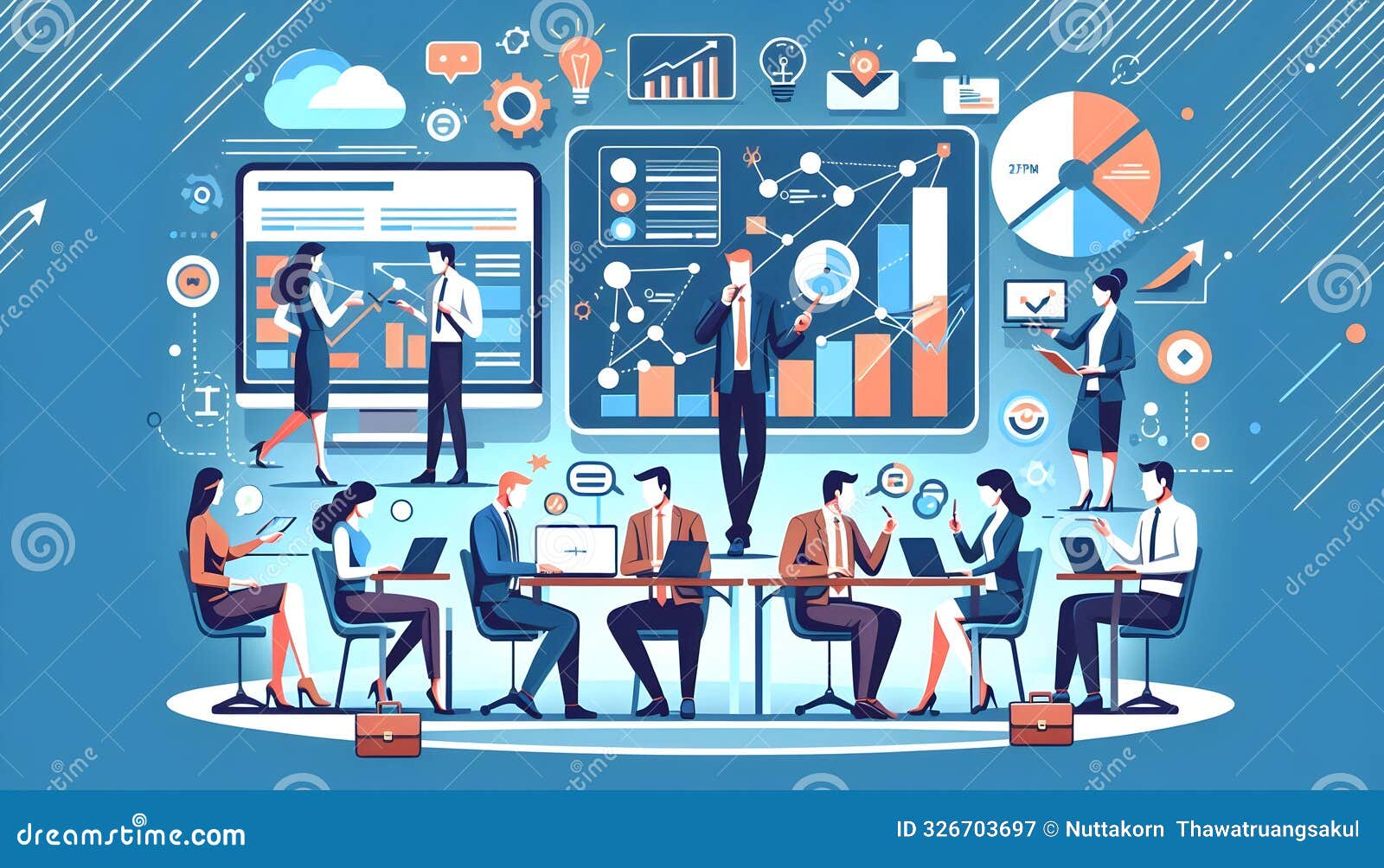 Flat Design As Business Development Team Collaborating on Growth ...