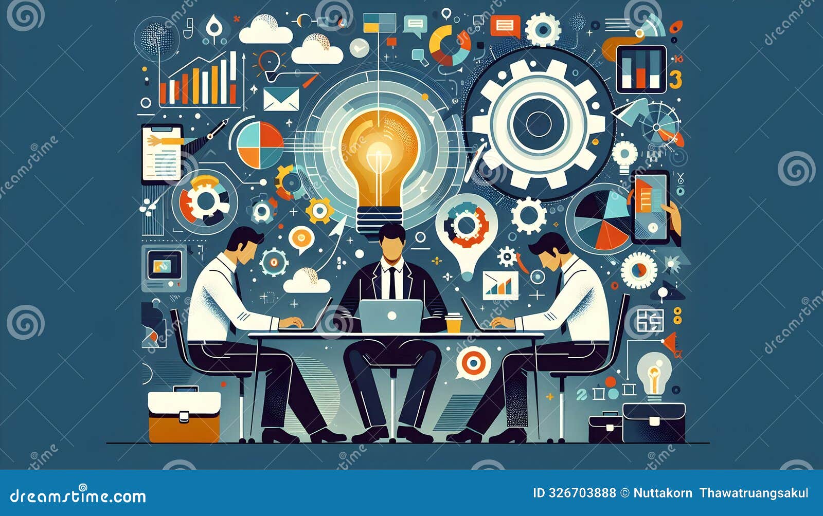 Flat Design As Business Team Collaborating on a Digital Transformation ...