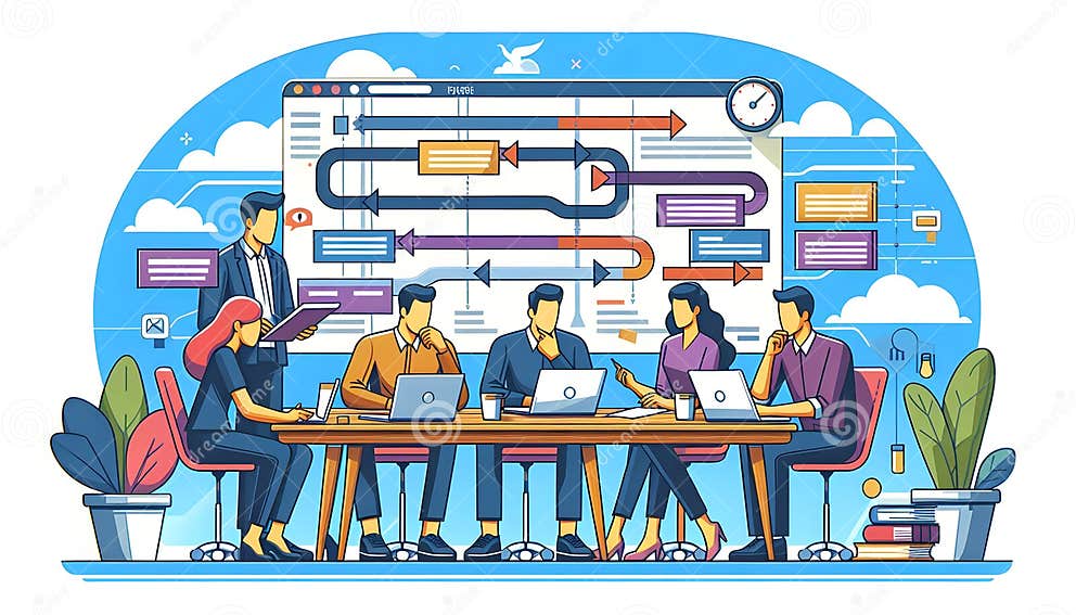 Flat Design As Colleagues Reviewing Project Timelines in a Team Meeting ... Flat Design As Colleagues Reviewing Project Timelines in a Team Meeting ...