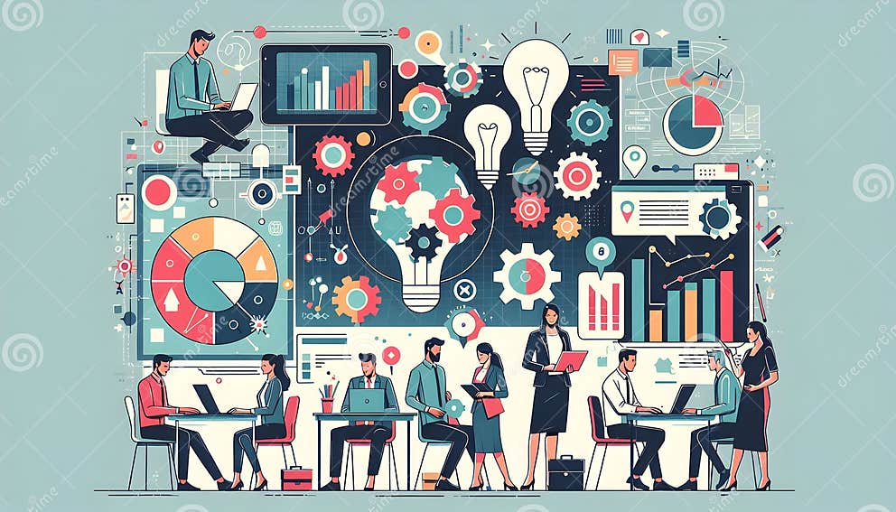 Flat Design As Cross Functional Team Collaborating on a Project Concept ...