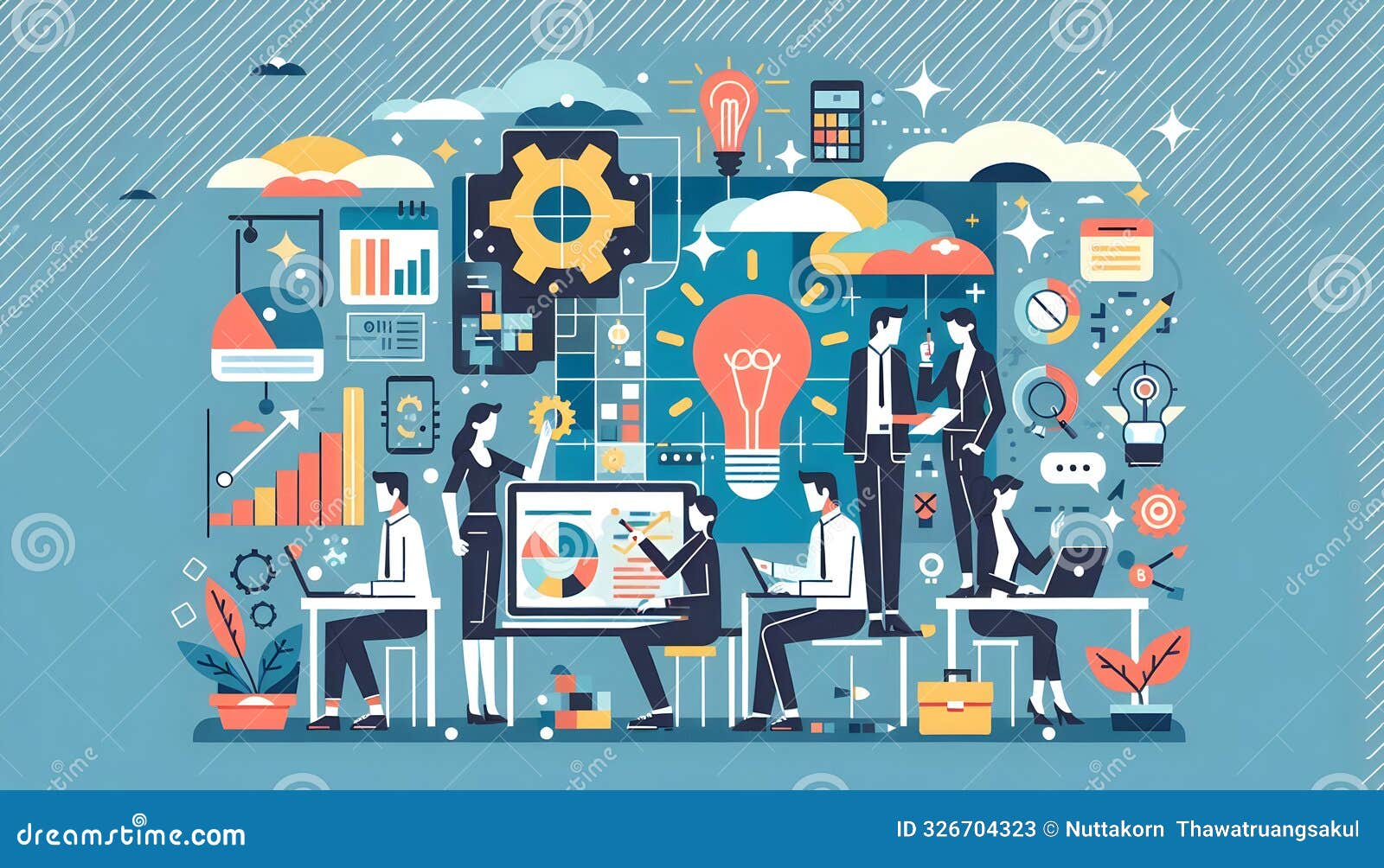 Flat Design As Cross Functional Team Collaborating on a Project Concept ...