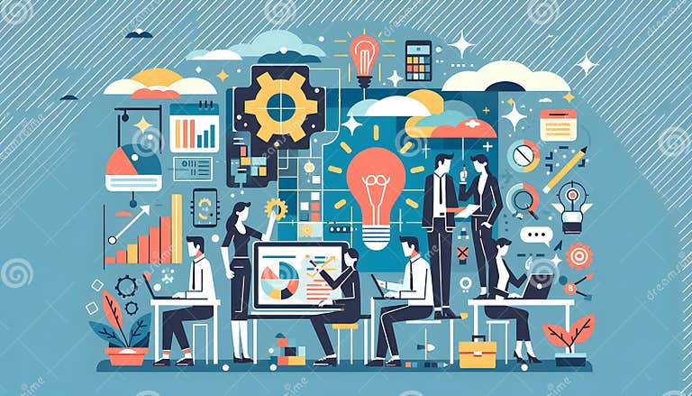 Flat Design As Cross Functional Team Collaborating on a Project Concept ...