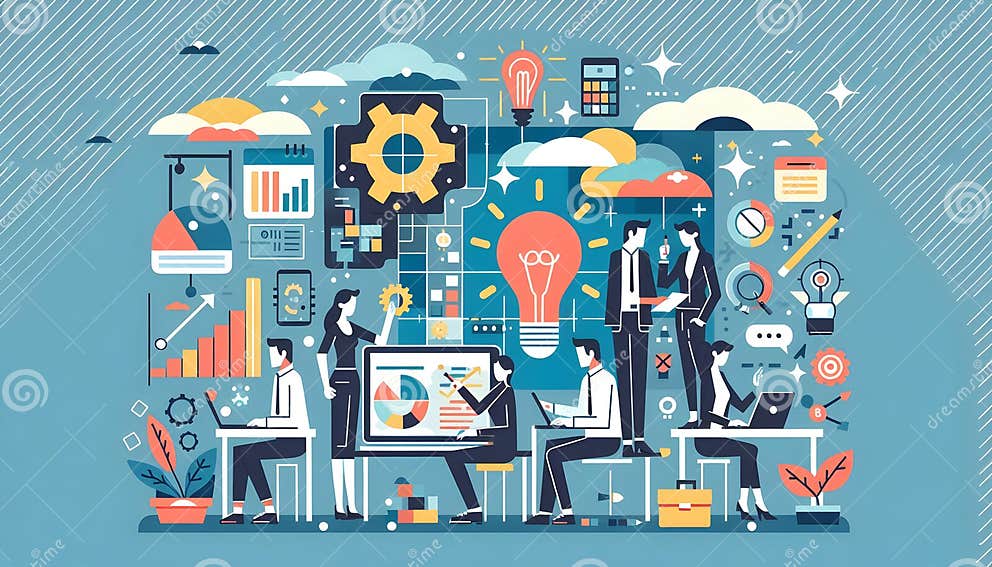 Flat Design As Cross Functional Team Collaborating on a Project Concept ...