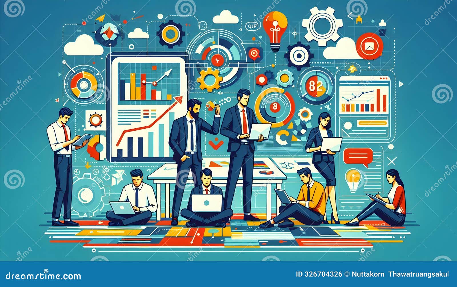 Flat Design As Cross Functional Team Collaborating on a Project Concept ...