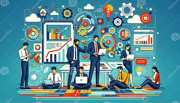 Flat Design As Cross Functional Team Collaborating on a Project Concept ...