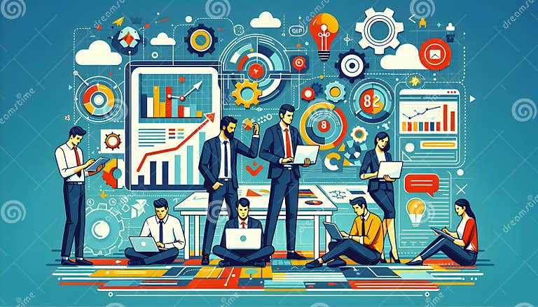 Flat Design As Cross Functional Team Collaborating on a Project Concept ...