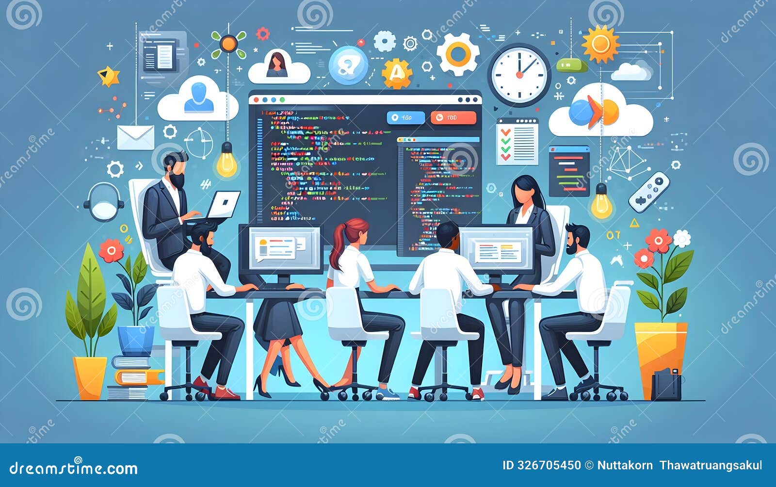 Flat Design As Remote Team Collaborating on a Software Development ...