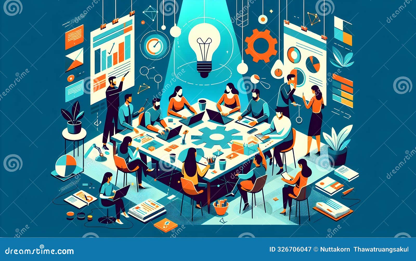 Flat Design As Team Members Collaborating on a Project Plan Concept As ...