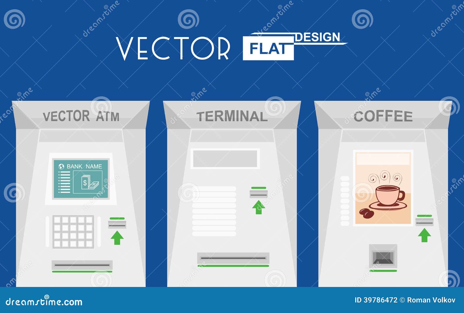 Flat Design Atm, Terminal, Coffee Stock Vector - Illustration of ...