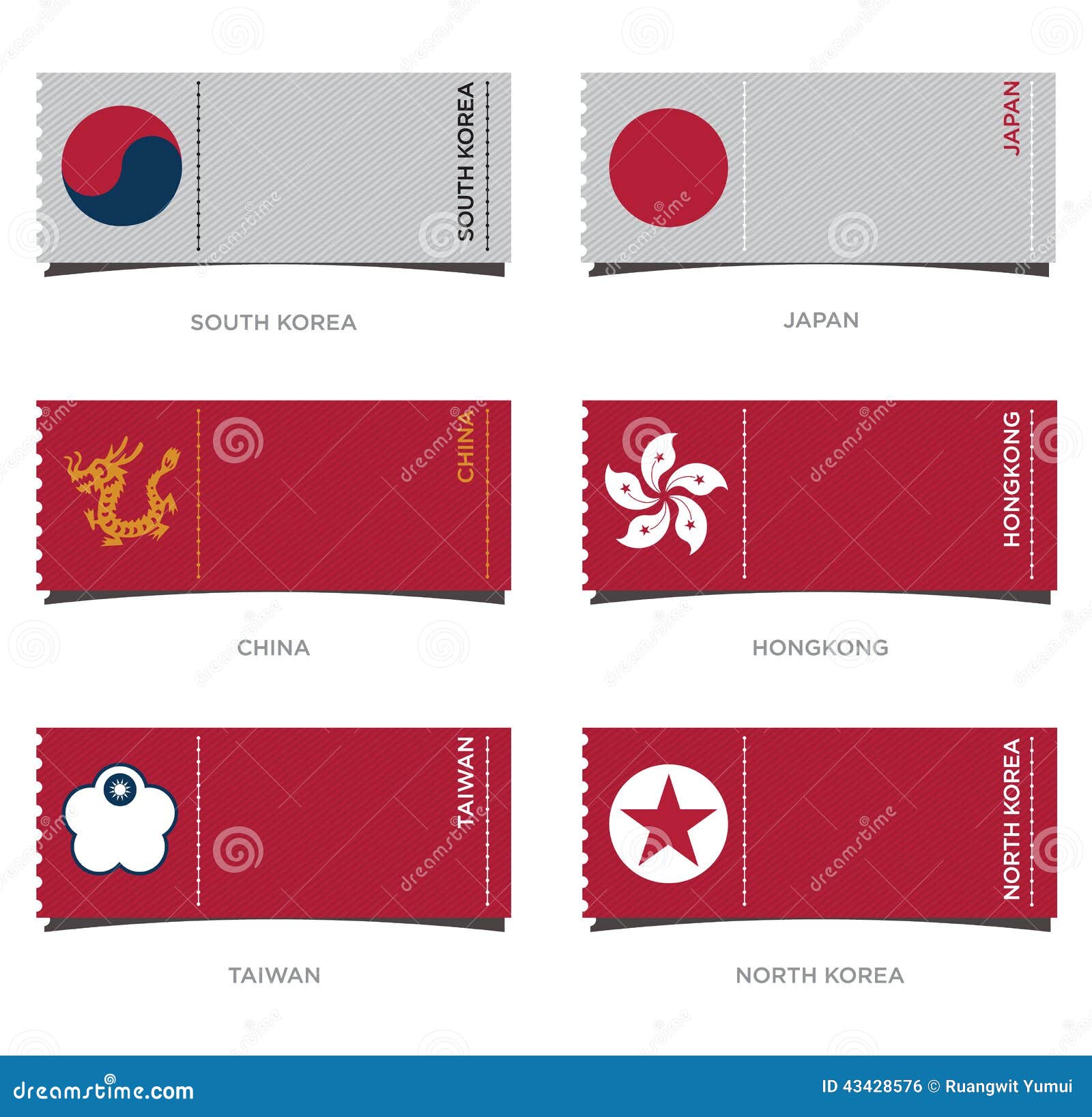 Flat Design of Badge and Flag Icon for East Asia Stock Vector ...