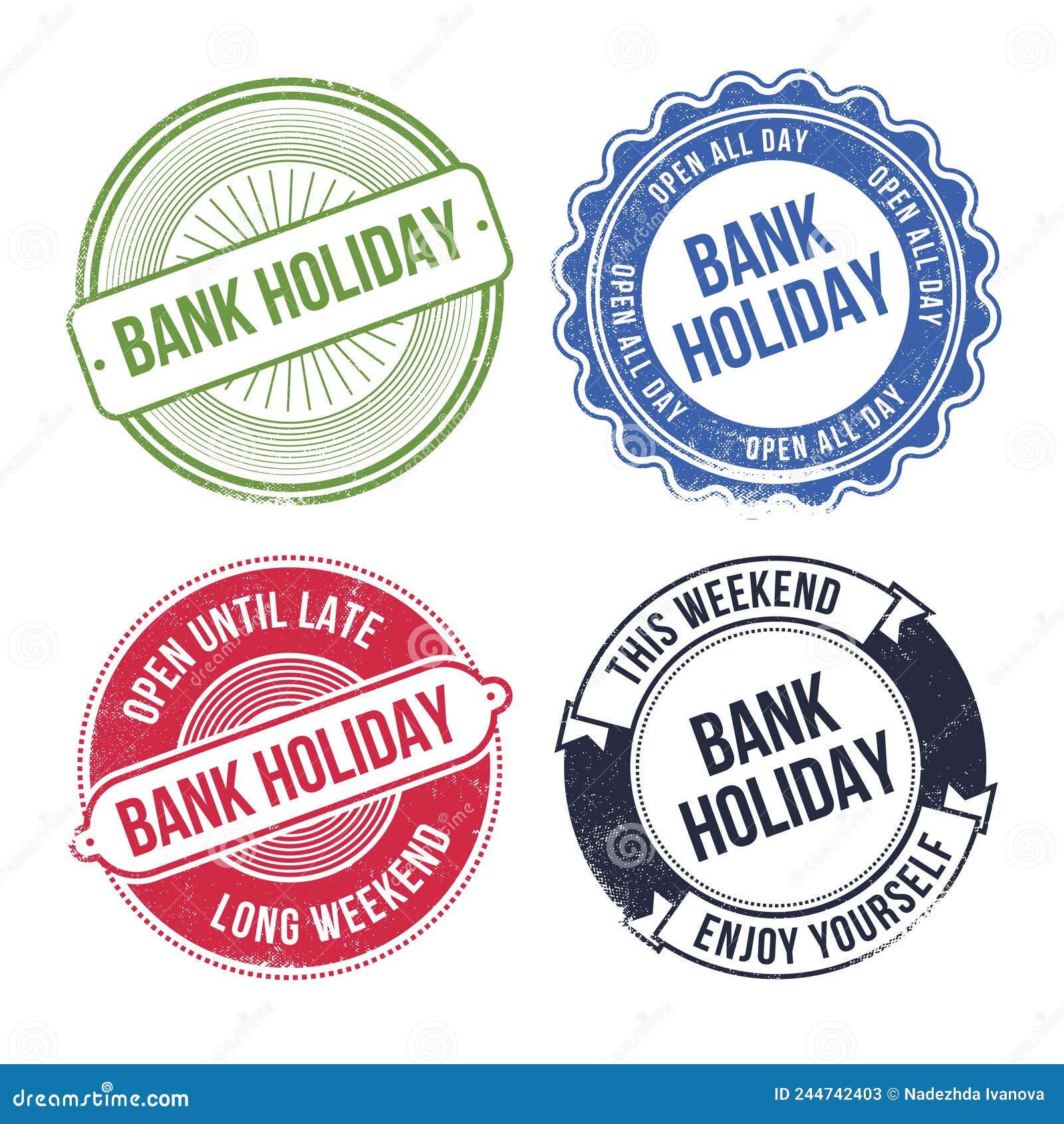 Flat Design Bank Holiday Labels Vector Illustration. Stock Vector ...