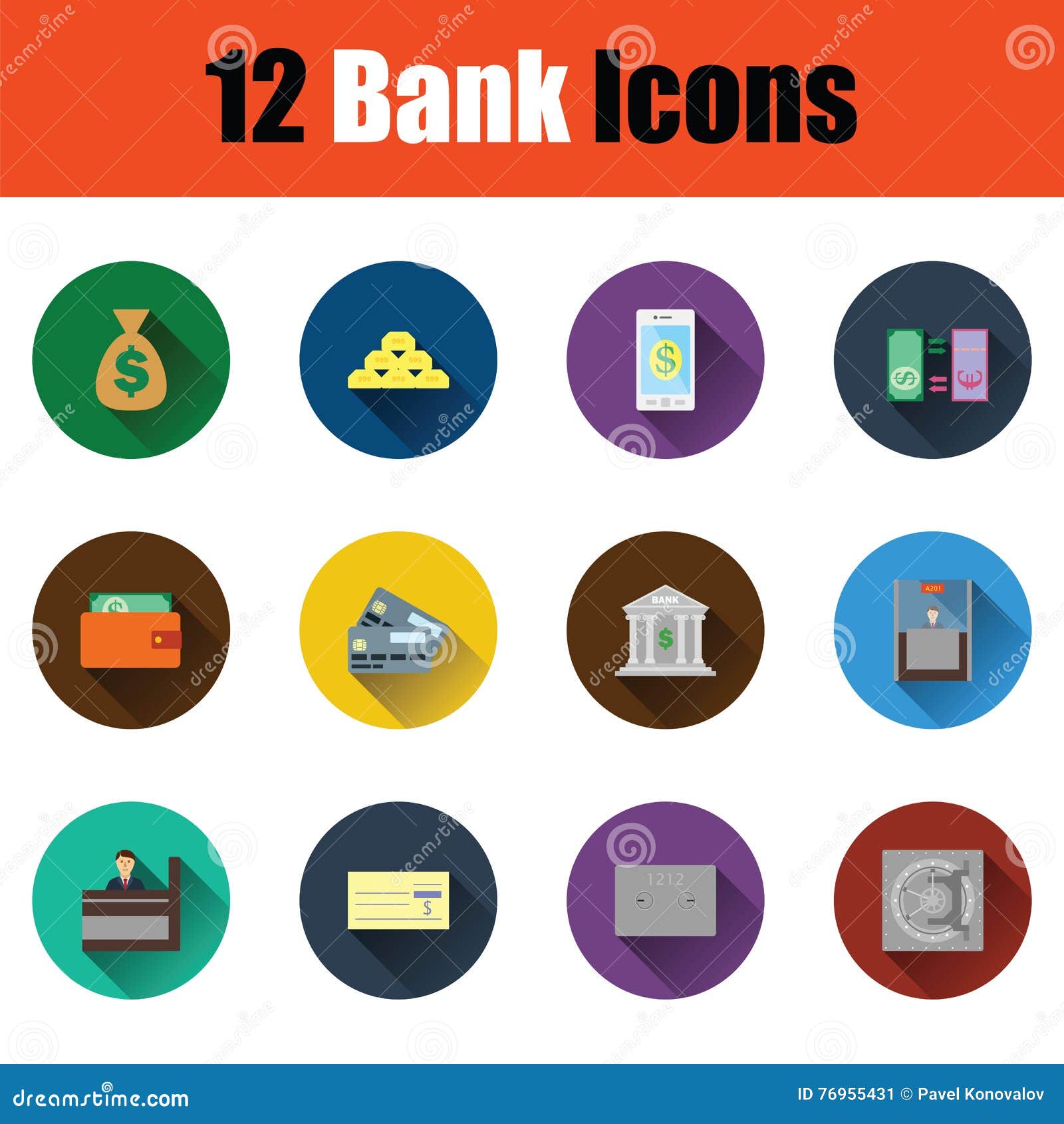 Flat design bank icon set stock vector. Illustration of black - 76955431
