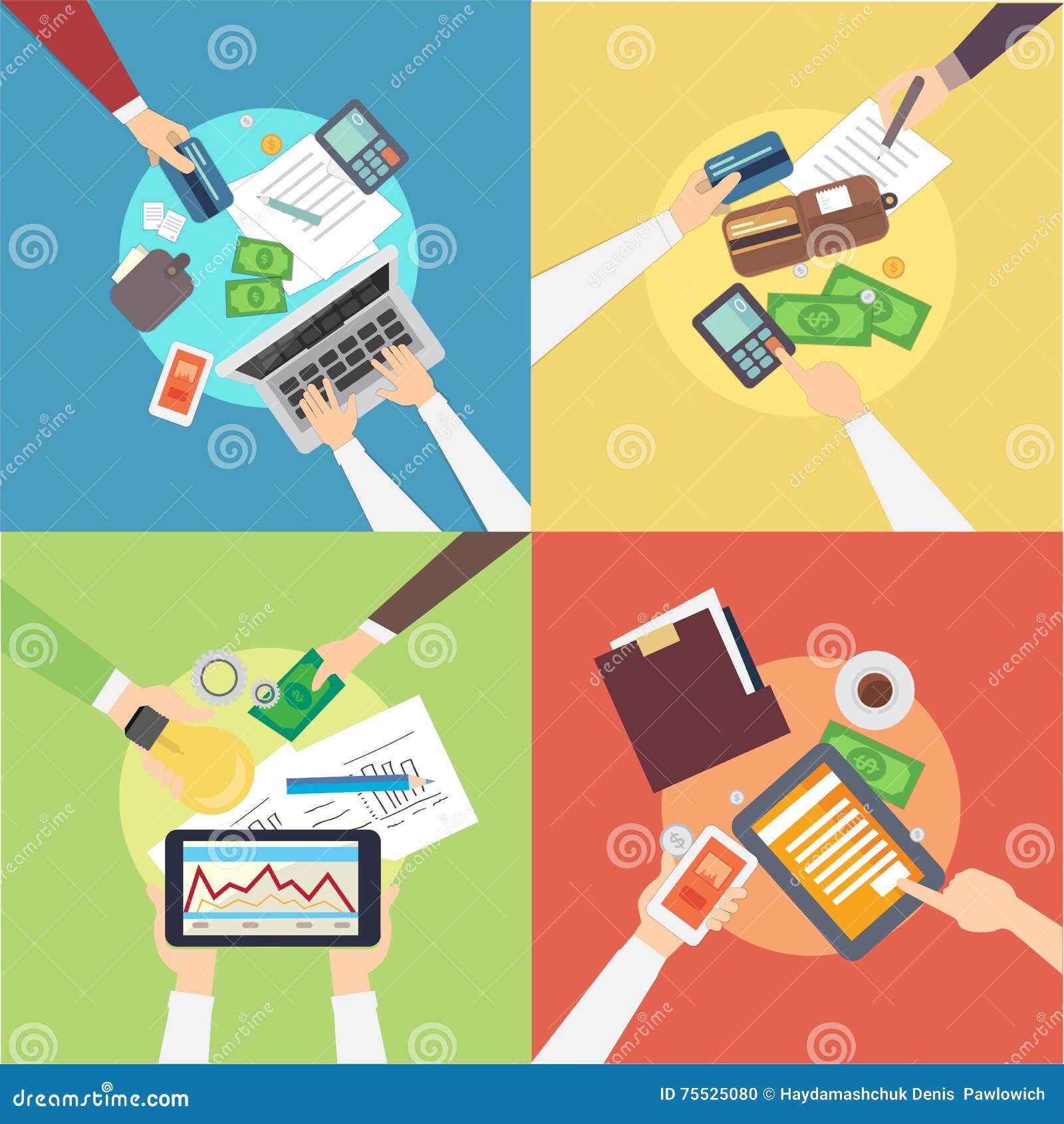 Flat Design of Banking Concepts. Banking Process Overhead Vector ...