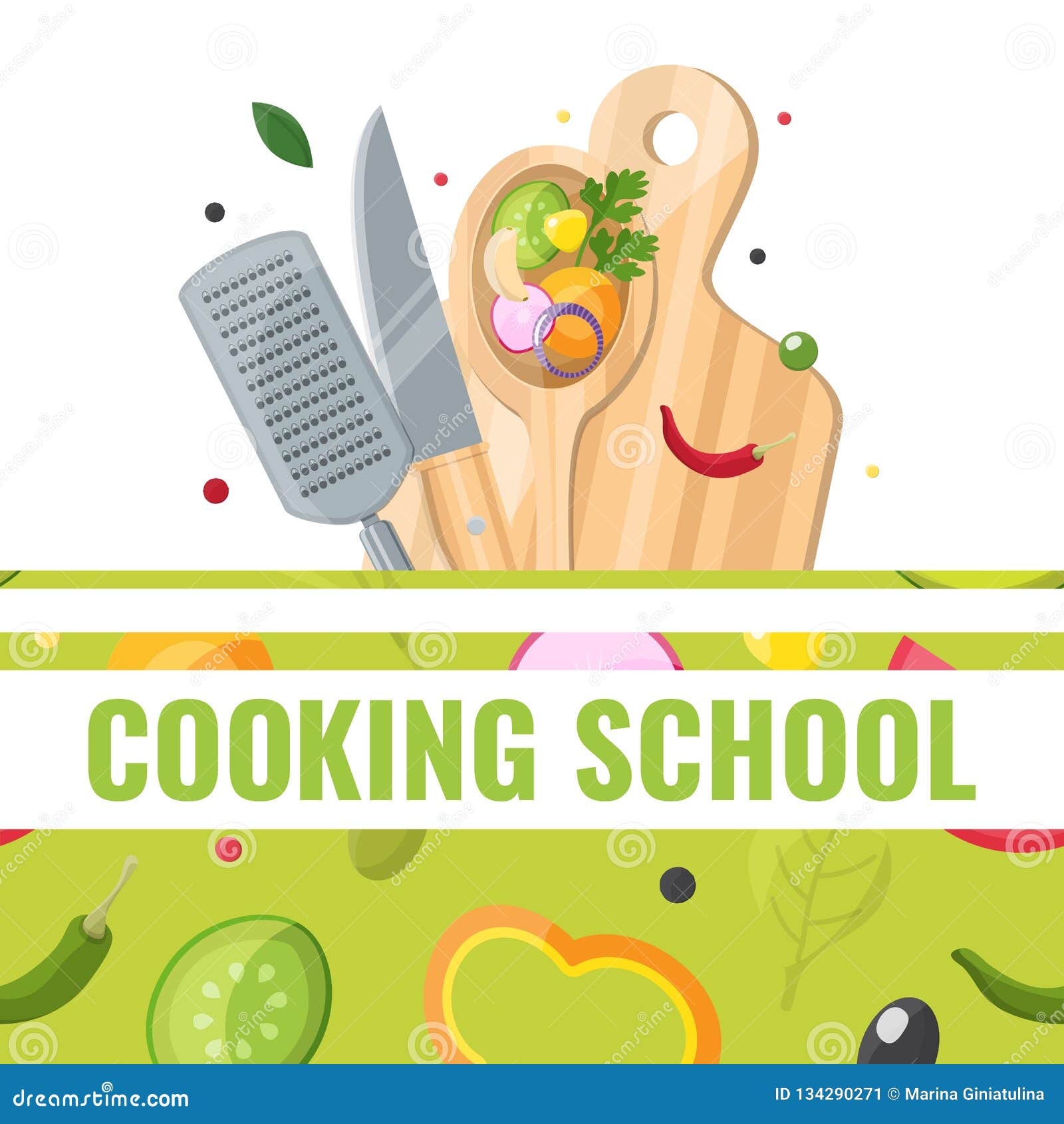 Flat Design Banner of Cooking School with Cooking Tools Stock Vector ...