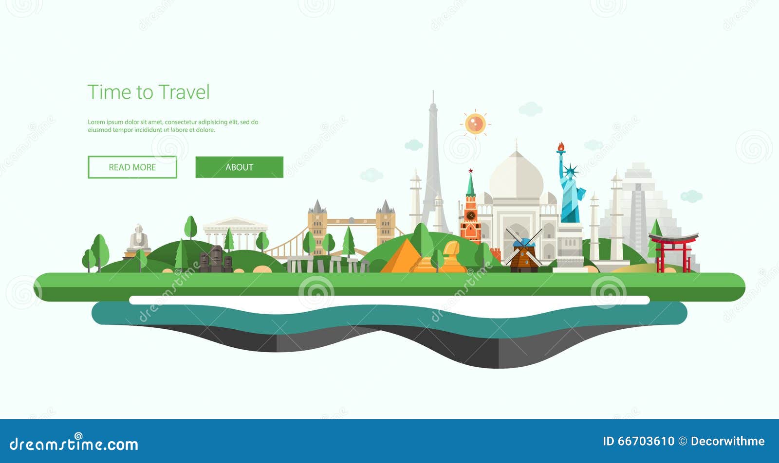 Flat Design Banner, Header Illustration with World Famous Landmarks ...