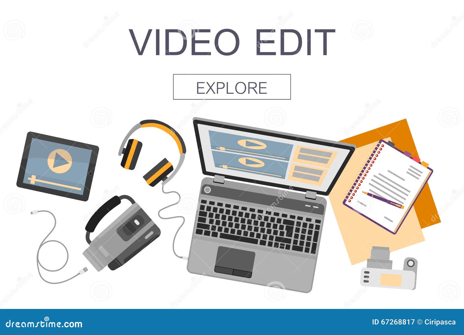 Flat Design Banner for Video Edition. Stock Vector - Illustration of ...