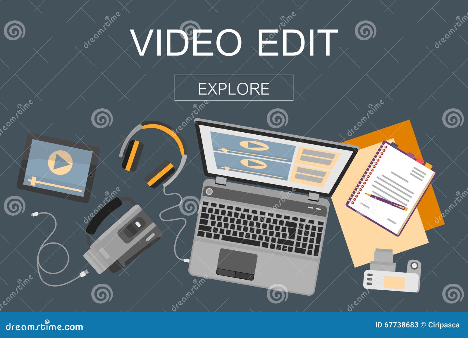 Flat Design Banner for Video Edition. Stock Vector - Illustration of ...