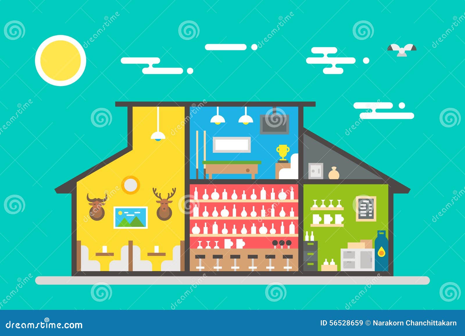 Flat Design of Bar Interior Stock Vector - Illustration of shop ...