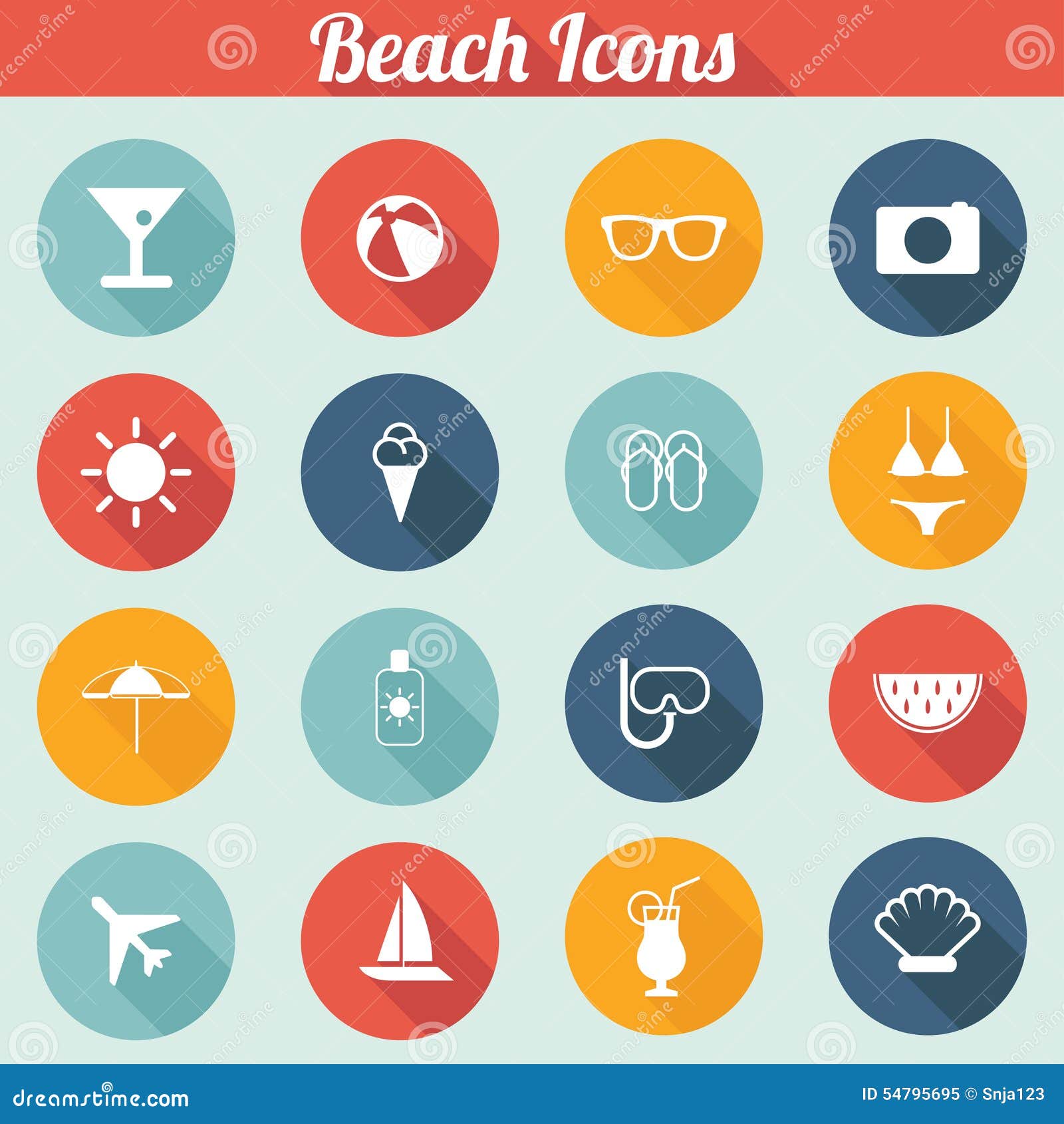 Flat Design Beach Icons Set - Vector Eps10 Stock Vector - Illustration ...