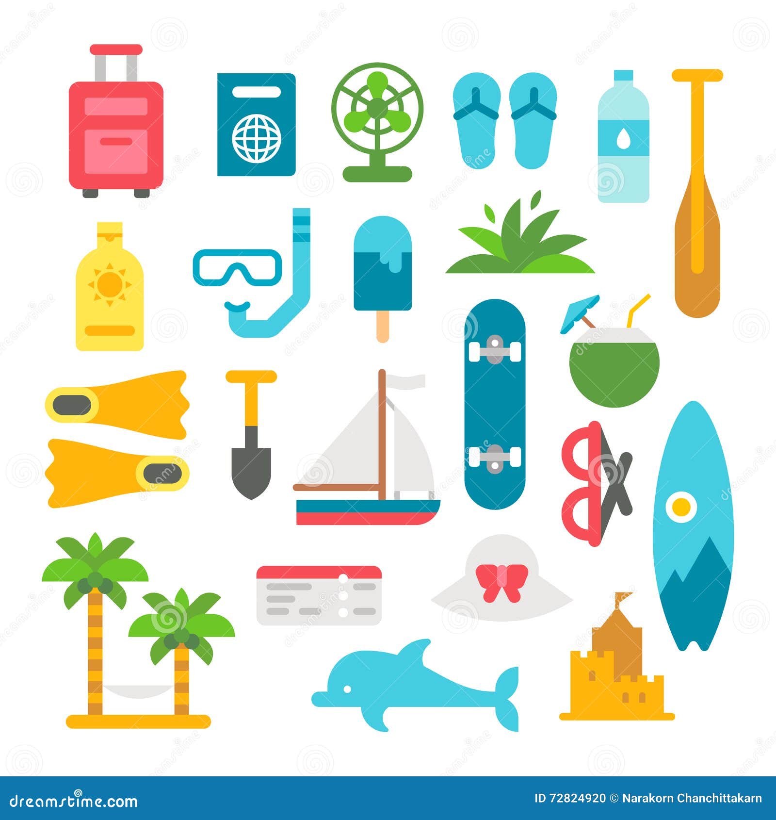 Flat Design Beach Items Set Stock Vector - Illustration of sailing ...