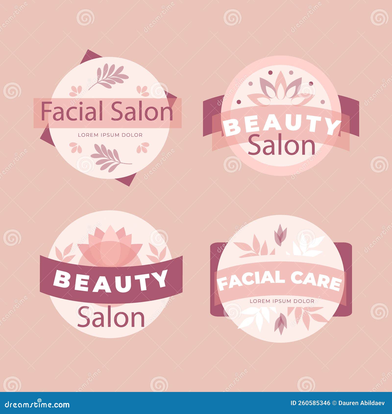Flat Design Beauty Salon Labels Pack Vector Illustration. Stock Vector ...