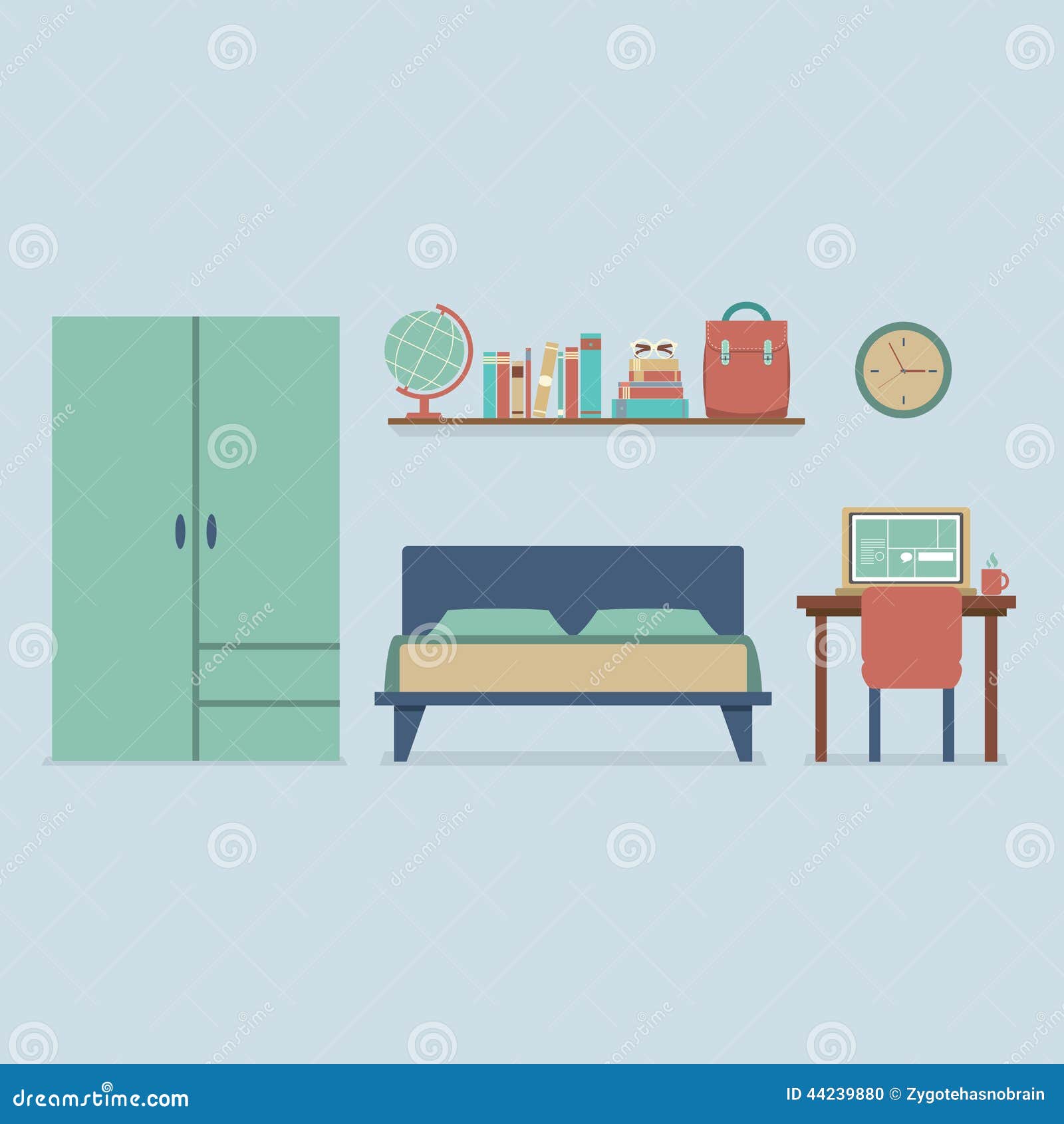 Flat Design Bedroom Interior Stock Vector - Illustration of clean ...
