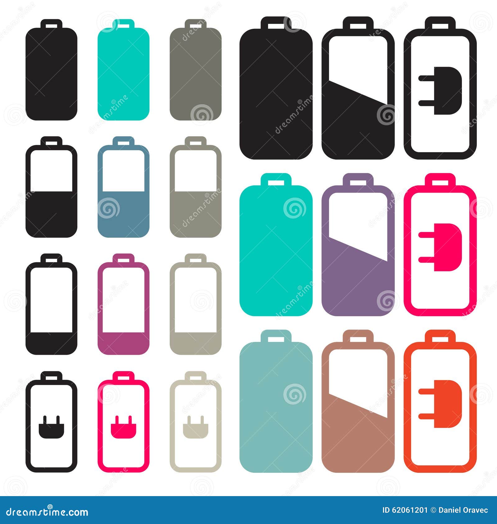 Flat Design Black Battery Life Vector Icons Stock Vector - Illustration ...