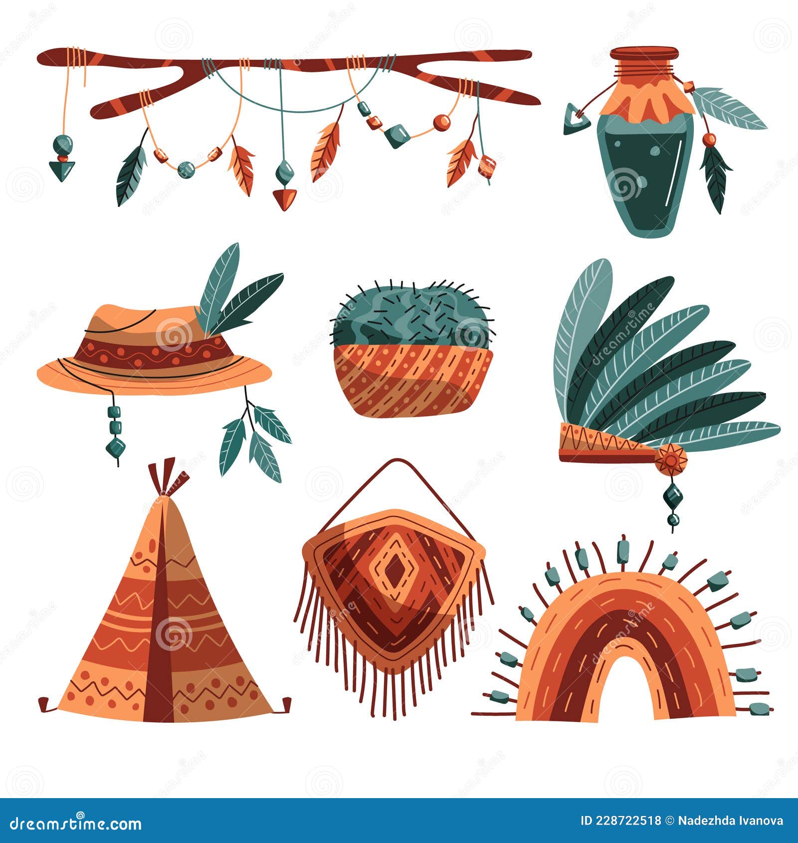 Flat Design Boho Element Set Vector Illustration. Stock Vector ...