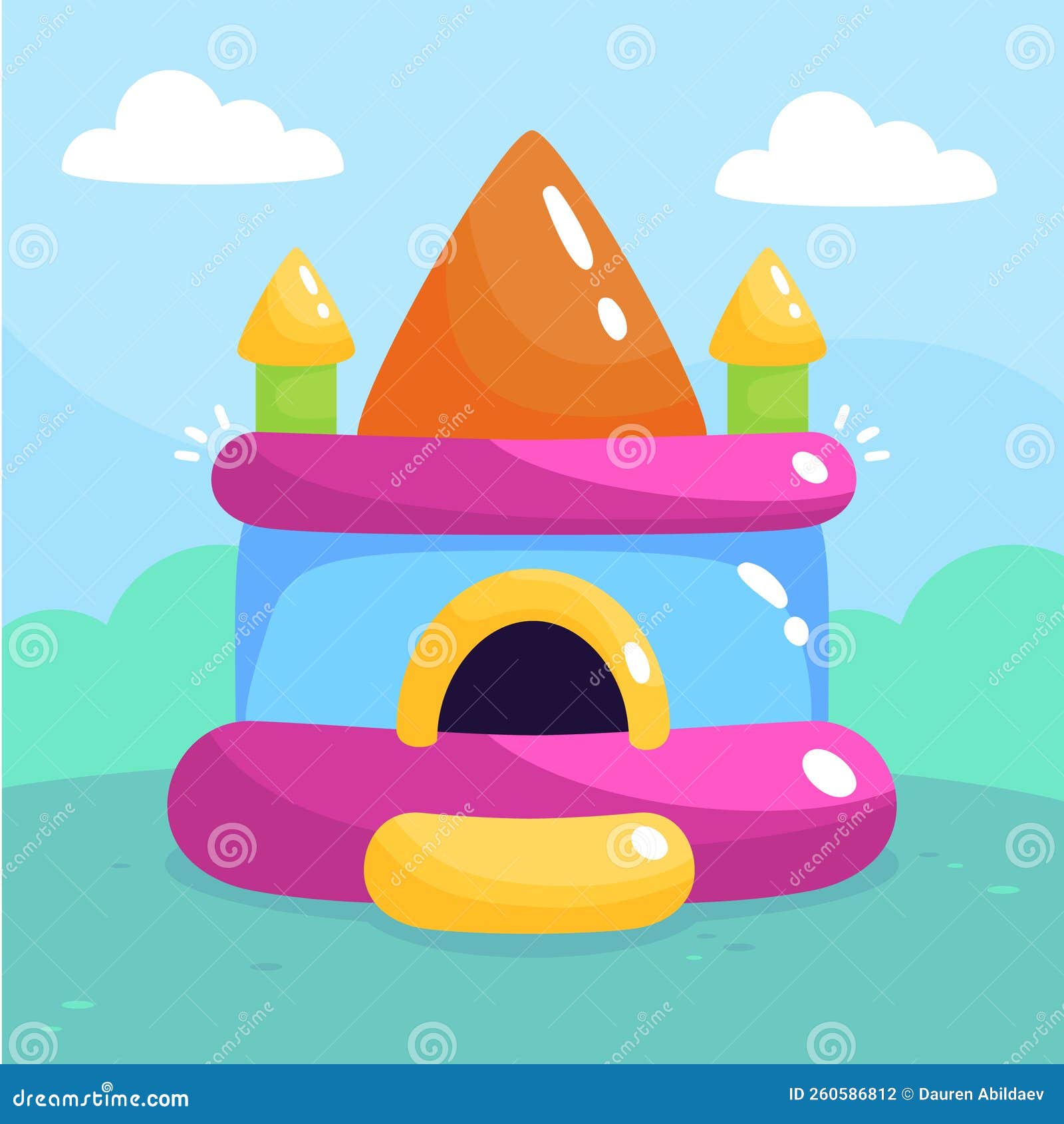 Flat Design Bounce House Vector Illustration. Stock Vector ...