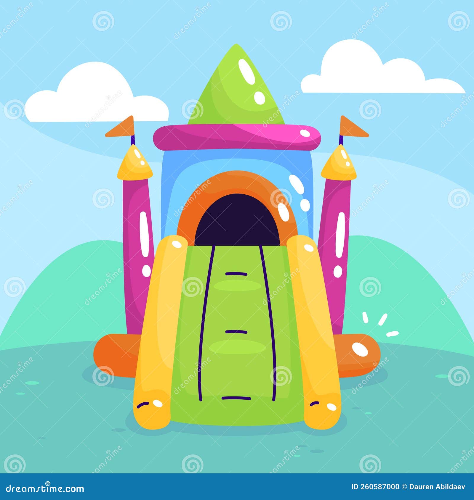Flat Design Bounce House Vector Illustration. Stock Vector ...